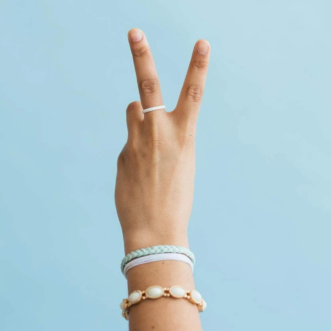 Enso Rings Stackable Braided Silicone Wedding Ring – Hypoallergenic Unisex Stackable Wedding Band – Comfortable Minimalist Band – 2.5mm Wide, .8mm Thick (Pink Sand, Size 5)