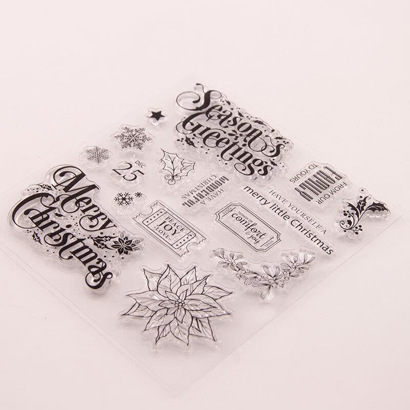 NZJ Merry Christmas Season'S Greetings Clear Stamp Background Transparent Silicone Stamp Rubber Stamp for Scrapbook Journal Card Making