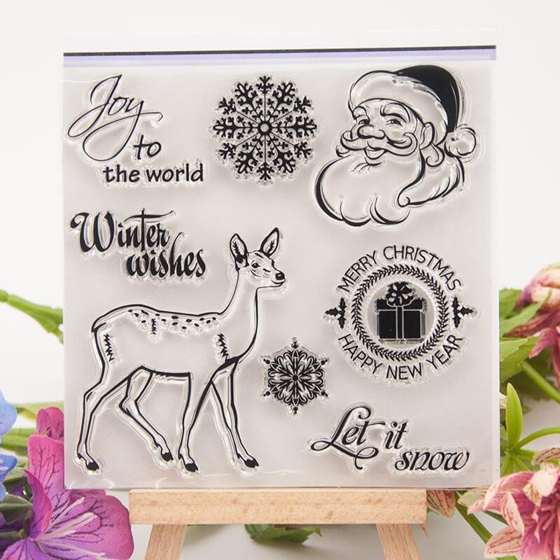 NZJ Merry Christmas Santa Elk Clear Stamp Background Transparent Silicone Stamp Rubber Stamp for Scrapbook Journal Card Making