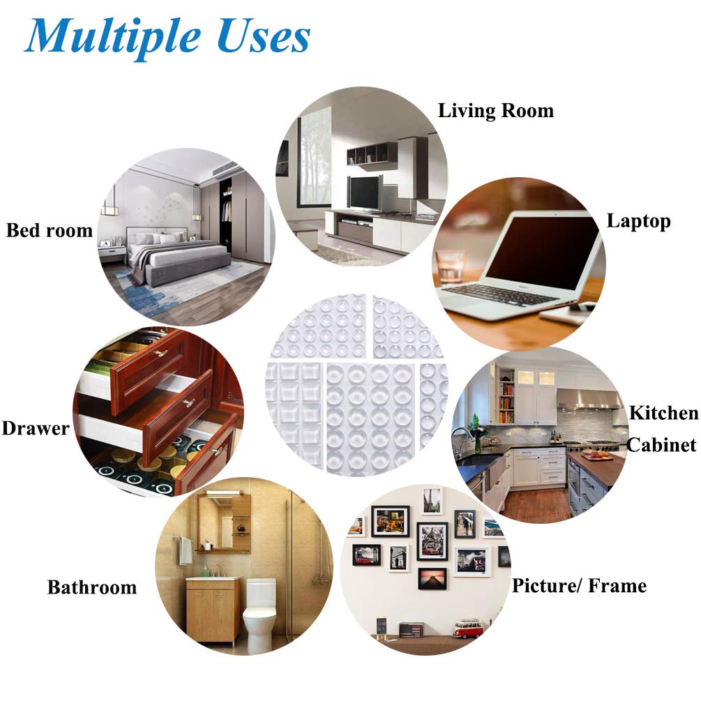 Cabinet Door Bumpers Clear Self Adhesive Noise Dampening Bumper Pads 272Pcs Silicone Rubber Bumpers for Drawers Picture Frames Cutting Board and Furniture Surface Protection 5 Sizes Pack