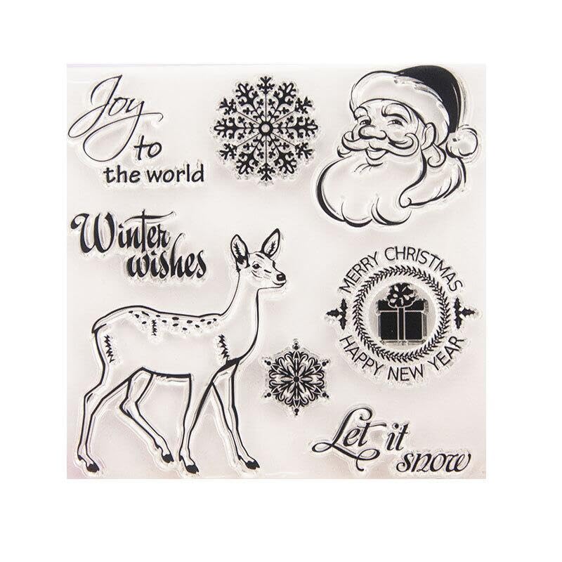 NZJ Merry Christmas Santa Elk Clear Stamp Background Transparent Silicone Stamp Rubber Stamp for Scrapbook Journal Card Making
