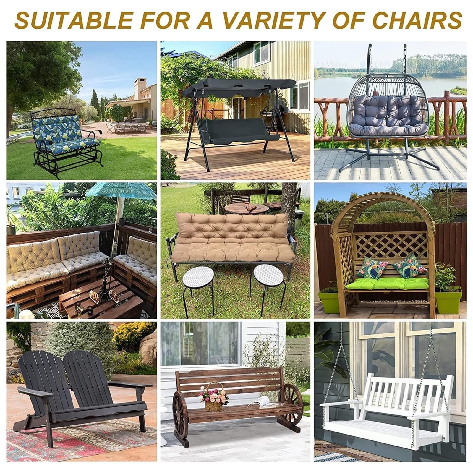 YXMKJOS Swing Cushions - Outdoor Porch & Patio Waterproof Washable 2-3 Seater Replacement Cushions