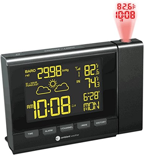 Ambient Weather RC-8401 Projection Clock with Forecast, Barometer, Atomic Clock and Indoor/Outdoor Temperature Color Changing Display