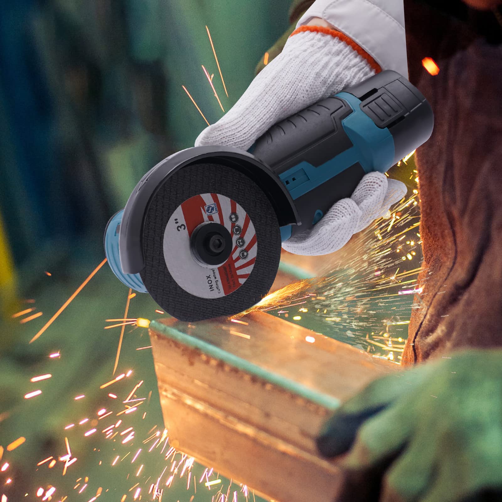 3 Inch Mini Angle Grinder, 500W 12V Cordless Metal Angle Grinder for Metal Grinding/Cutting/Polishing with 2 Battery, 2 Discs