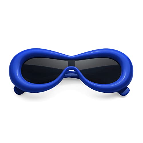 FEISEDY Oversized Inflated Oval Sunglasses for Women Men Fashion Thick Frame Y2K Glasses Funny Aesthetic Shades B9088 (Blue, 60MM)
