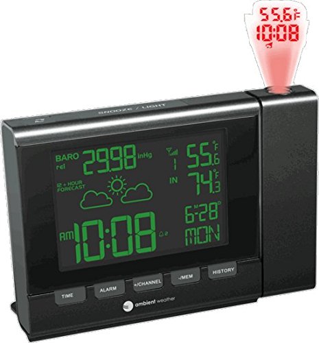 Ambient Weather RC-8401 Projection Clock with Forecast, Barometer, Atomic Clock and Indoor/Outdoor Temperature Color Changing Display