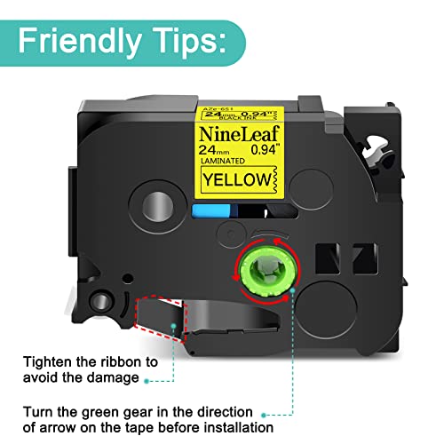 NineLeaf 10 Pack Compatible Label Tape Replacement for Brother TZe TZe-651 TZ-651 TZ651 Black on Yellow Laminated Tapes 24mm 1'' x 26.2 ft Work with P-Touch PT-D600 PT-P710BT 2730 E500 Label Maker