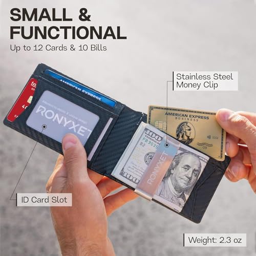 Ronyxet Slim Wallet for Men with RFID Blocking, Mens Wallet Money Clip, Minimalist Credit Card Holder, Front Pocket Bifold Wallet - With Gift Box