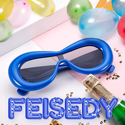 FEISEDY Oversized Inflated Oval Sunglasses for Women Men Fashion Thick Frame Y2K Glasses Funny Aesthetic Shades B9088 (Blue, 60MM)