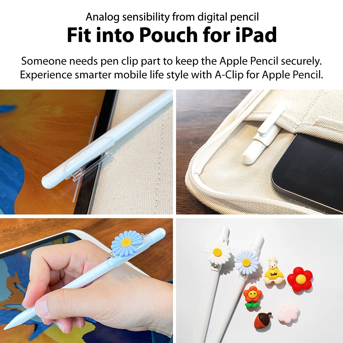 araree A-Clip Pencil Clip Pencil Holder Compatible with Apple Pencil 1st Generation/ 2nd Generation Hard Material Sturdy Clip for Apple Pencil, Apple Pencil Pocket Clip 2pcs - Clear/White
