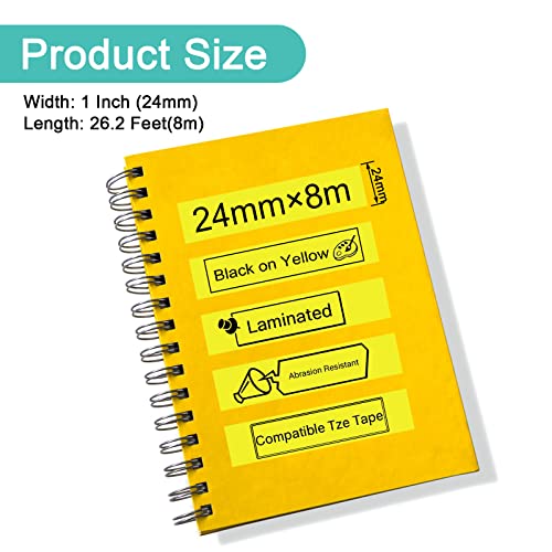 NineLeaf 10 Pack Compatible Label Tape Replacement for Brother TZe TZe-651 TZ-651 TZ651 Black on Yellow Laminated Tapes 24mm 1'' x 26.2 ft Work with P-Touch PT-D600 PT-P710BT 2730 E500 Label Maker