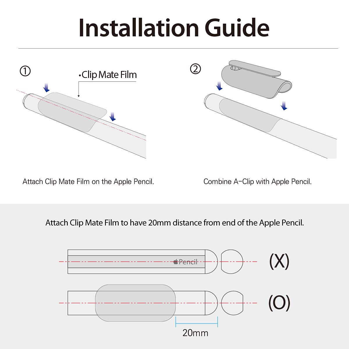 araree A-Clip Pencil Clip Pencil Holder Compatible with Apple Pencil 1st Generation/ 2nd Generation Hard Material Sturdy Clip for Apple Pencil, Apple Pencil Pocket Clip 2pcs - Clear/White