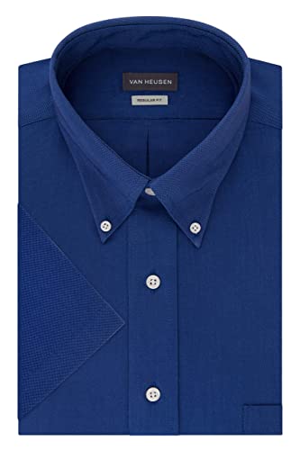 Van Heusen Men's Short Sleeve Oxford Dress Shirt, English Blue, X-Large