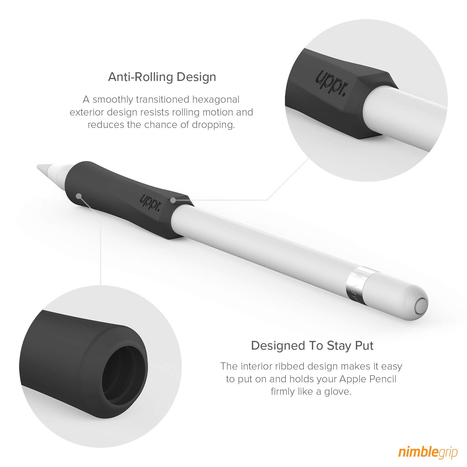 UPPERCASE Designs NimbleGrip Premium Silicone Ergonomic Comfort Grip Holder, Dual Sided, Compatible with Apple Pencil Pro, USB-C, 2nd & 1st Gen