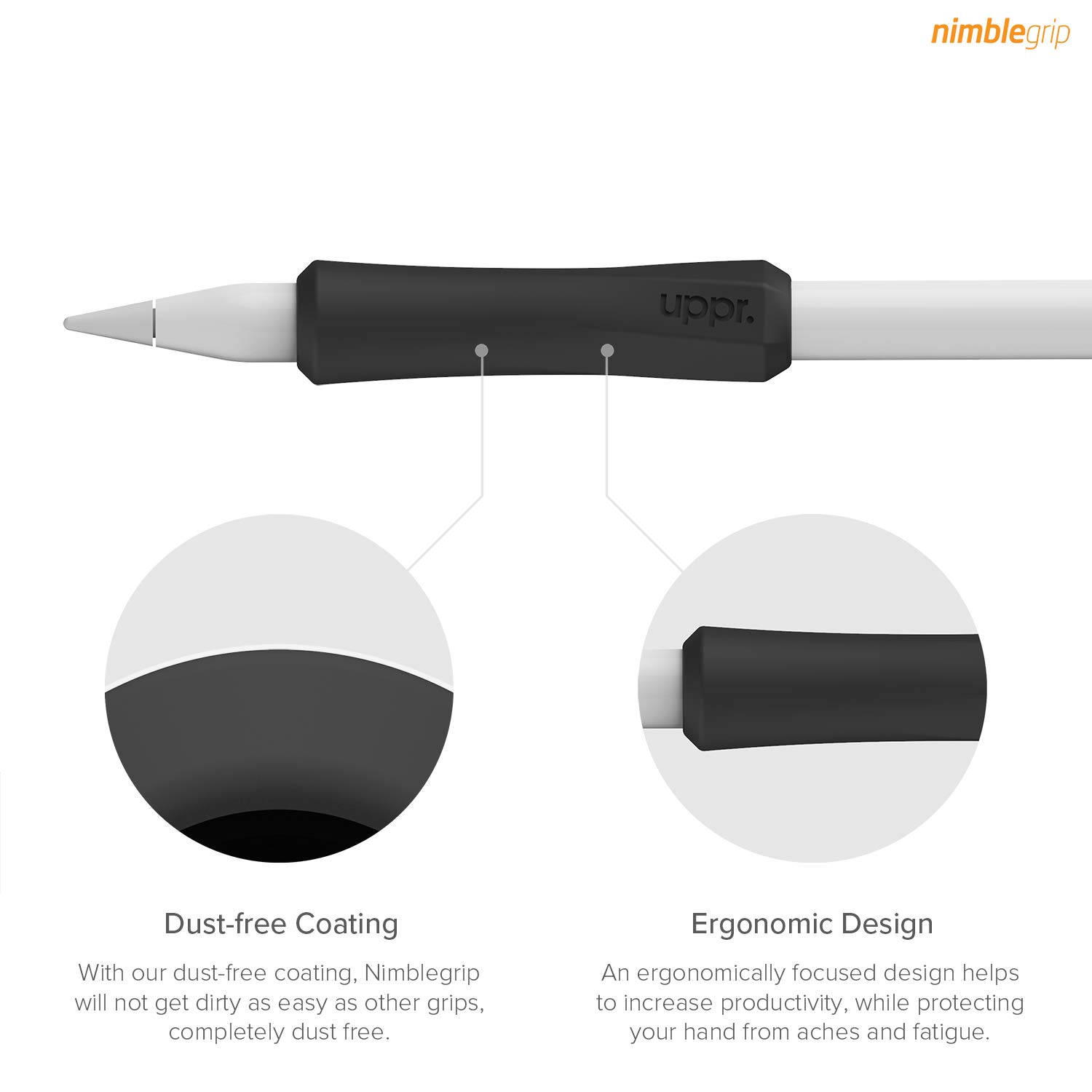 UPPERCASE Designs NimbleGrip Premium Silicone Ergonomic Comfort Grip Holder, Dual Sided, Compatible with Apple Pencil Pro, USB-C, 2nd & 1st Gen