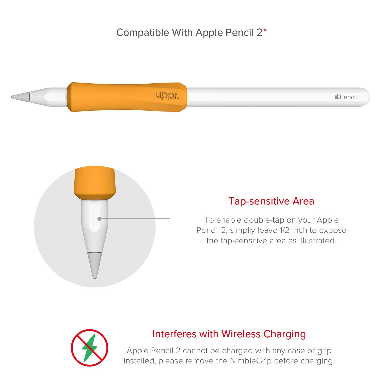 UPPERCASE Designs NimbleGrip Premium Silicone Ergonomic Comfort Grip Holder, Dual Sided, Compatible with Apple Pencil Pro, USB-C, 2nd & 1st Gen