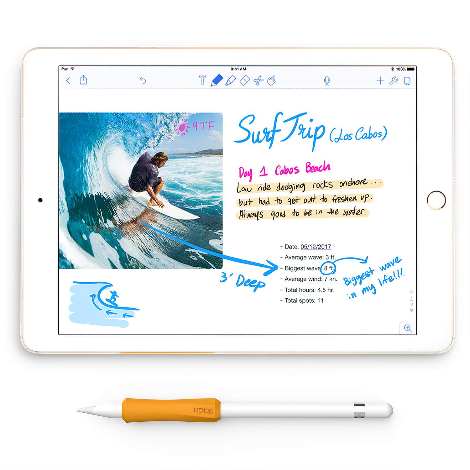 UPPERCASE Designs NimbleGrip Premium Silicone Ergonomic Comfort Grip Holder, Dual Sided, Compatible with Apple Pencil Pro, USB-C, 2nd & 1st Gen