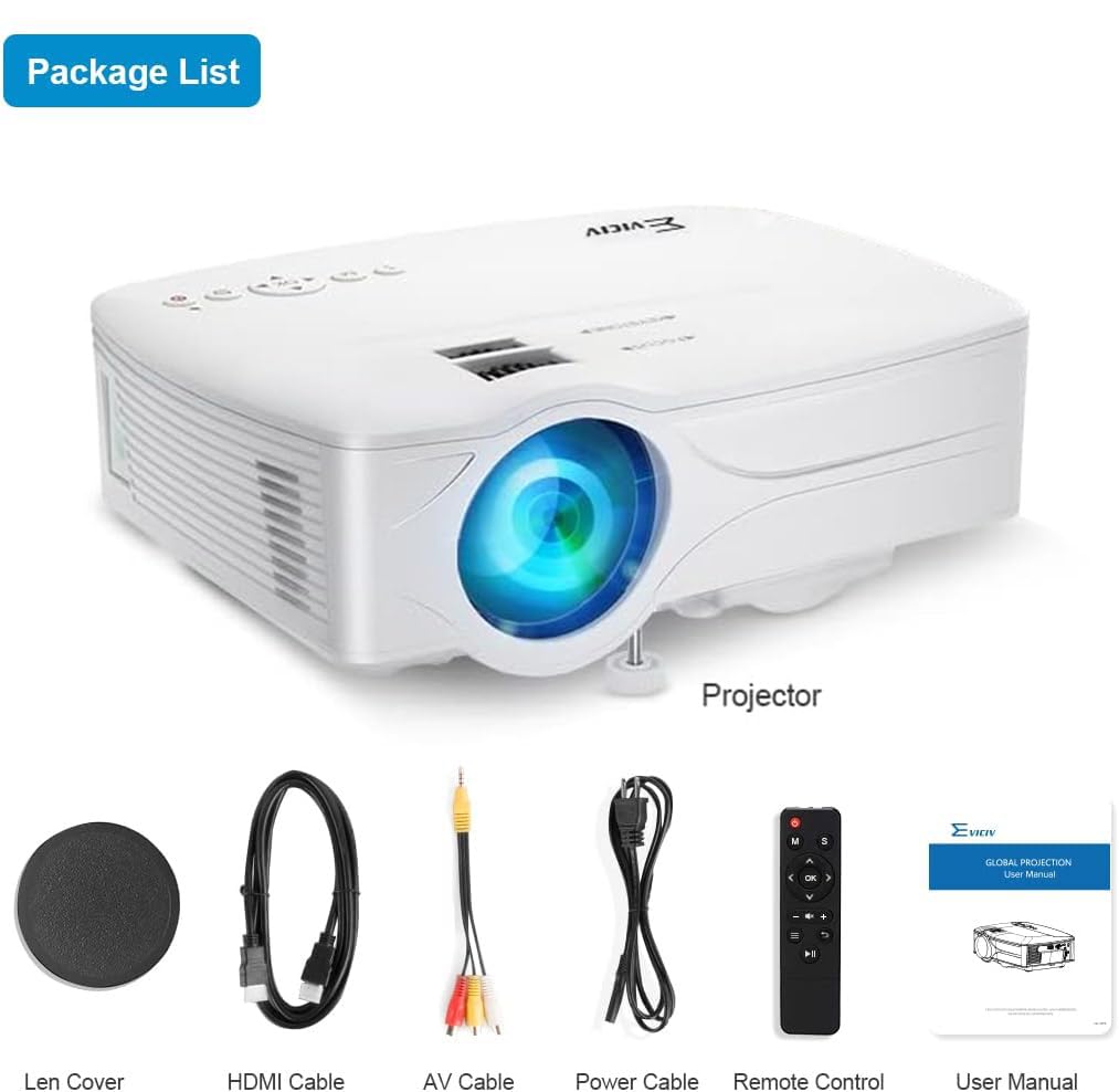 Laptop WiFi Projector Computer Portable Projector 1080P 7500L Video Movie Outdoor Home Cinema HDMI Multimedia 120" Keystone Correction Compatible with Smartphone EXCEL PPT iOS Android （White）