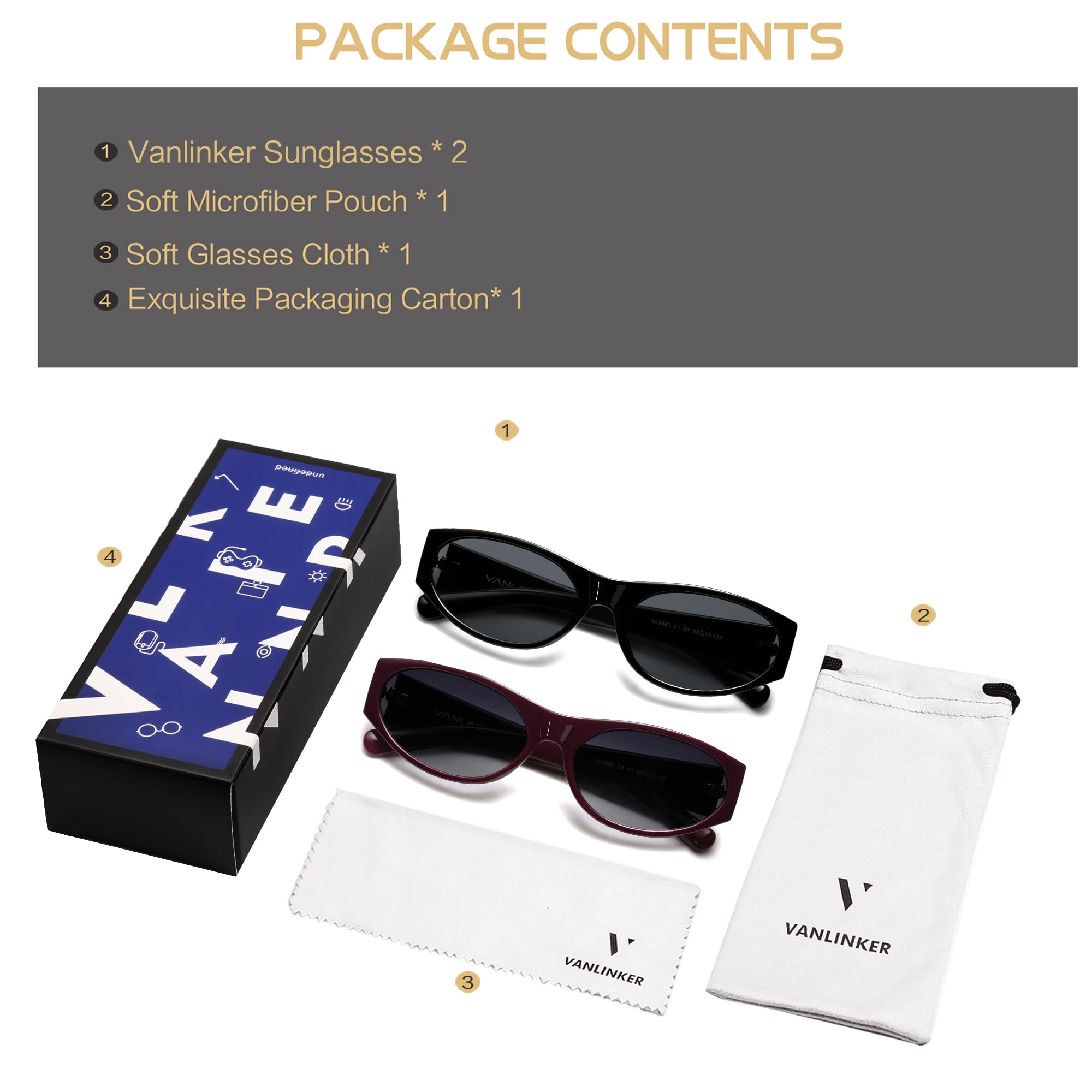 VANLINKER Polarized Retro Small Oval Cat Eye Sunglasses Womens Men Trendy Cateye Shades Narrow Skinny 90s Sunnies VL9683 Tortoise Frame Tea Lens