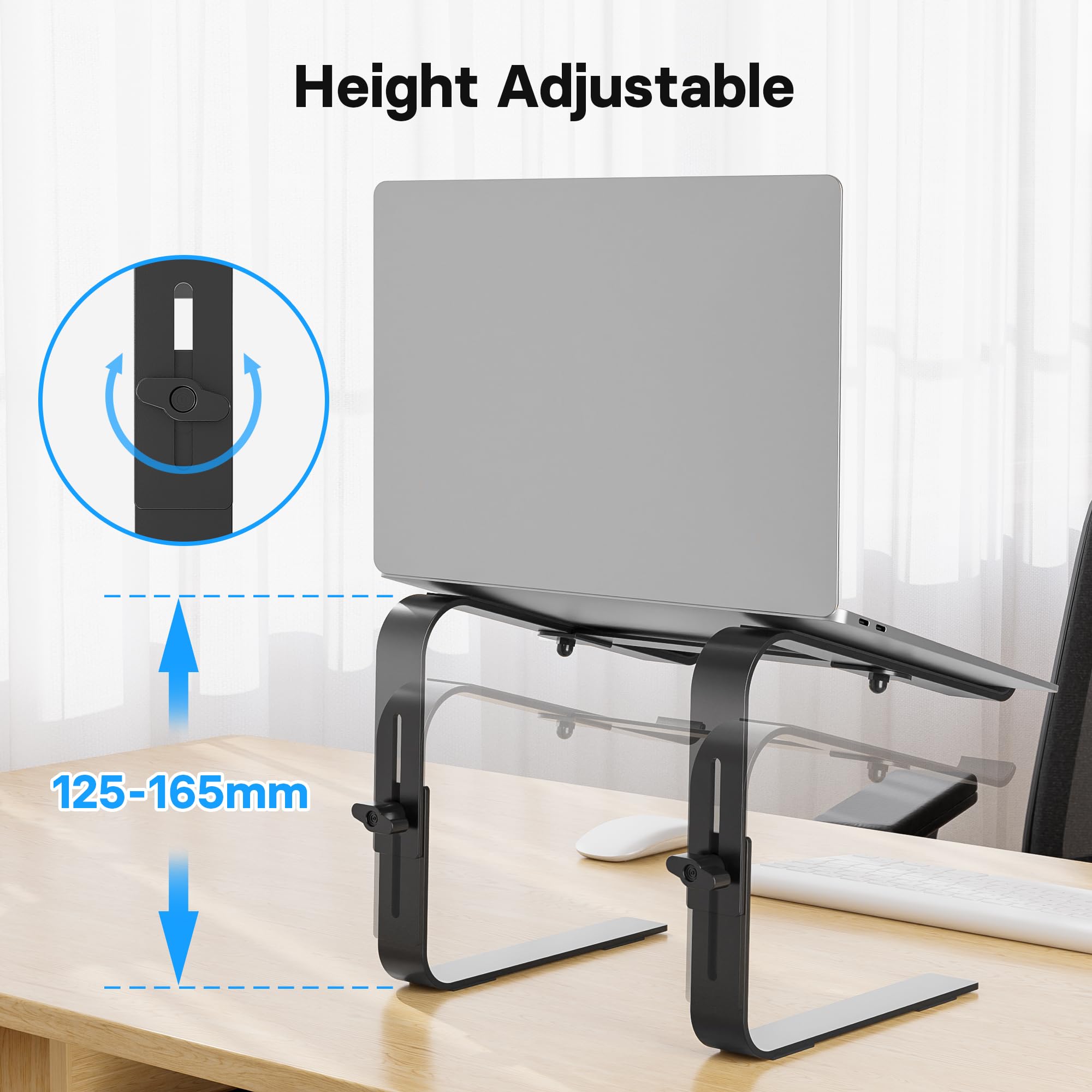 BONTEC Laptop Stand, Height Adjustable Notebook Stand, Ergonomic Laptop Desk Mount, Compatible with Most 10-17” Laptops, Space Black