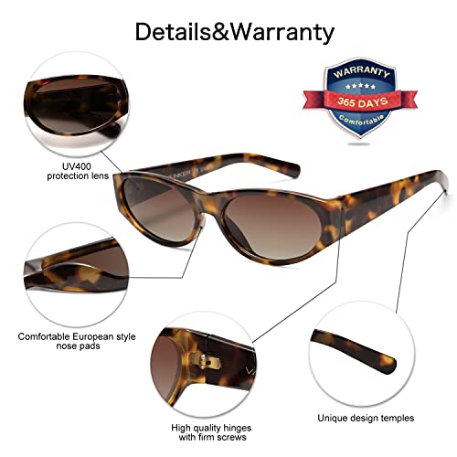 VANLINKER Polarized Retro Small Oval Cat Eye Sunglasses Womens Men Trendy Cateye Shades Narrow Skinny 90s Sunnies VL9683 Tortoise Frame Tea Lens