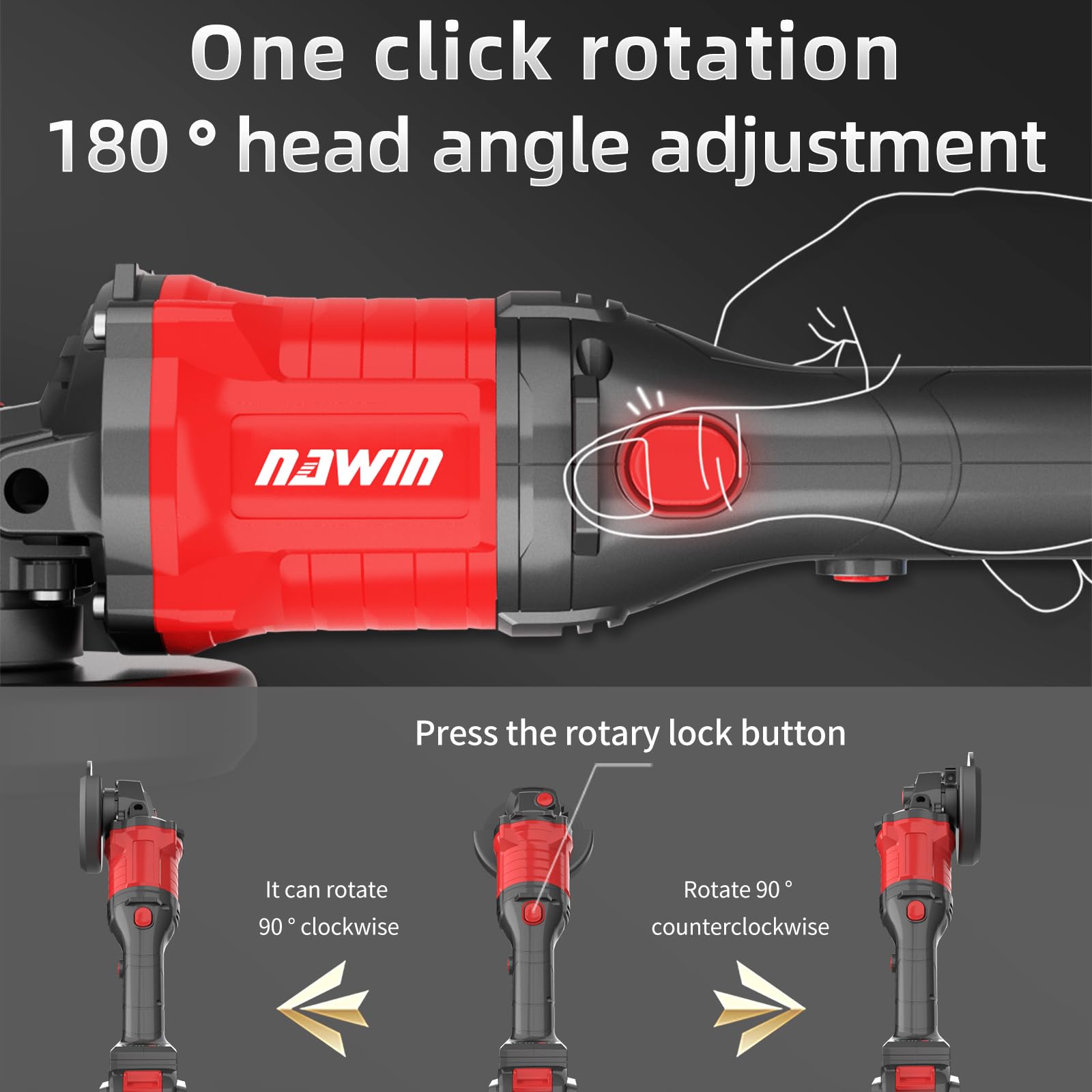 NAWIN 20V-cordless angle grinder 4-1/2'' cut off tool 2×4.0Ah Batteries & Charger,Max Brushless Motor 9000 RPM for Cutting, Grinding,Polishing(angle grinder variable speed)