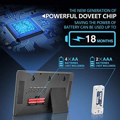 Atomic Clock DOVEET-Digital Wall Clock Never Needs Setting/ Easy to Read/Easy Set Up/Indoor Outdoor Temperature-Wireless Outdoor Sensor Battery Powered(4.5" Numbers)