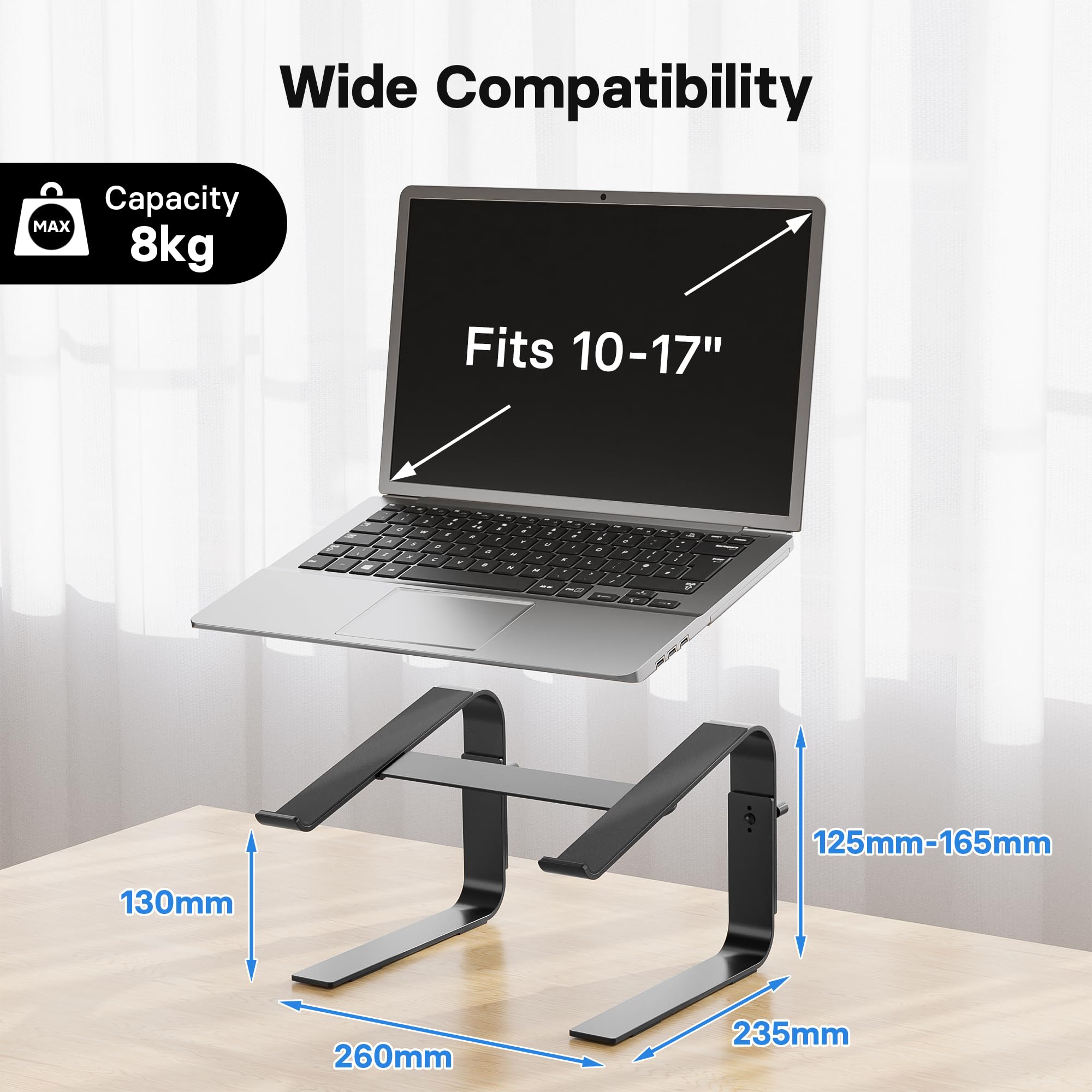 BONTEC Laptop Stand, Height Adjustable Notebook Stand, Ergonomic Laptop Desk Mount, Compatible with Most 10-17” Laptops, Space Black