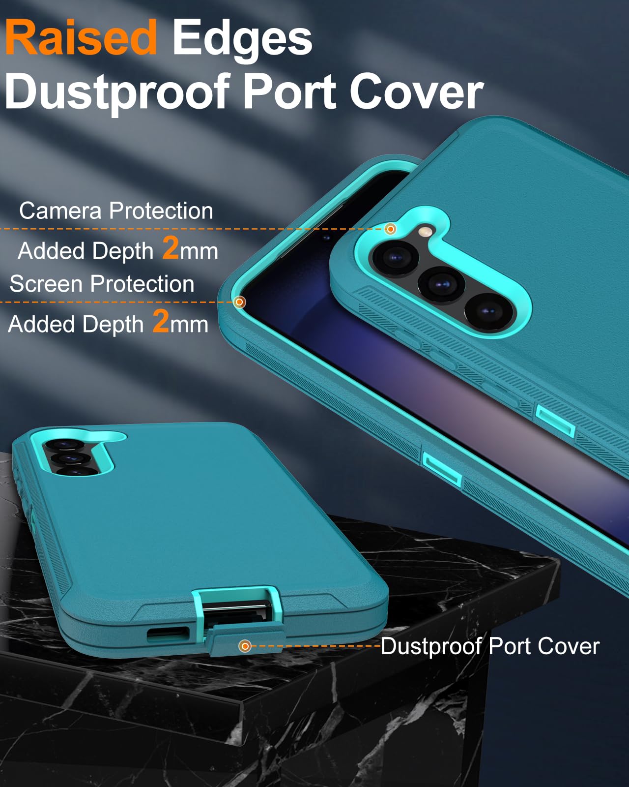 Aliruke for Samsung Galaxy S23-FE Case, with Screen Protector, Dust-Proof Port Cover, Full-Body Silicone Rubber Covered, Military Grade Drop-Proof Shockproof Phone Case for S23 FE 5G, Mint/Teal