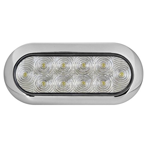 Partsam 2x 6 Oval White Led Trailer Lights 10 LED Clear Lens Oblong Led Trailer Truck Reverse Backup Light Flange Mount Stop Turn Tail Lights w/Chrome Bezels Waterproof Surface Mount 12V