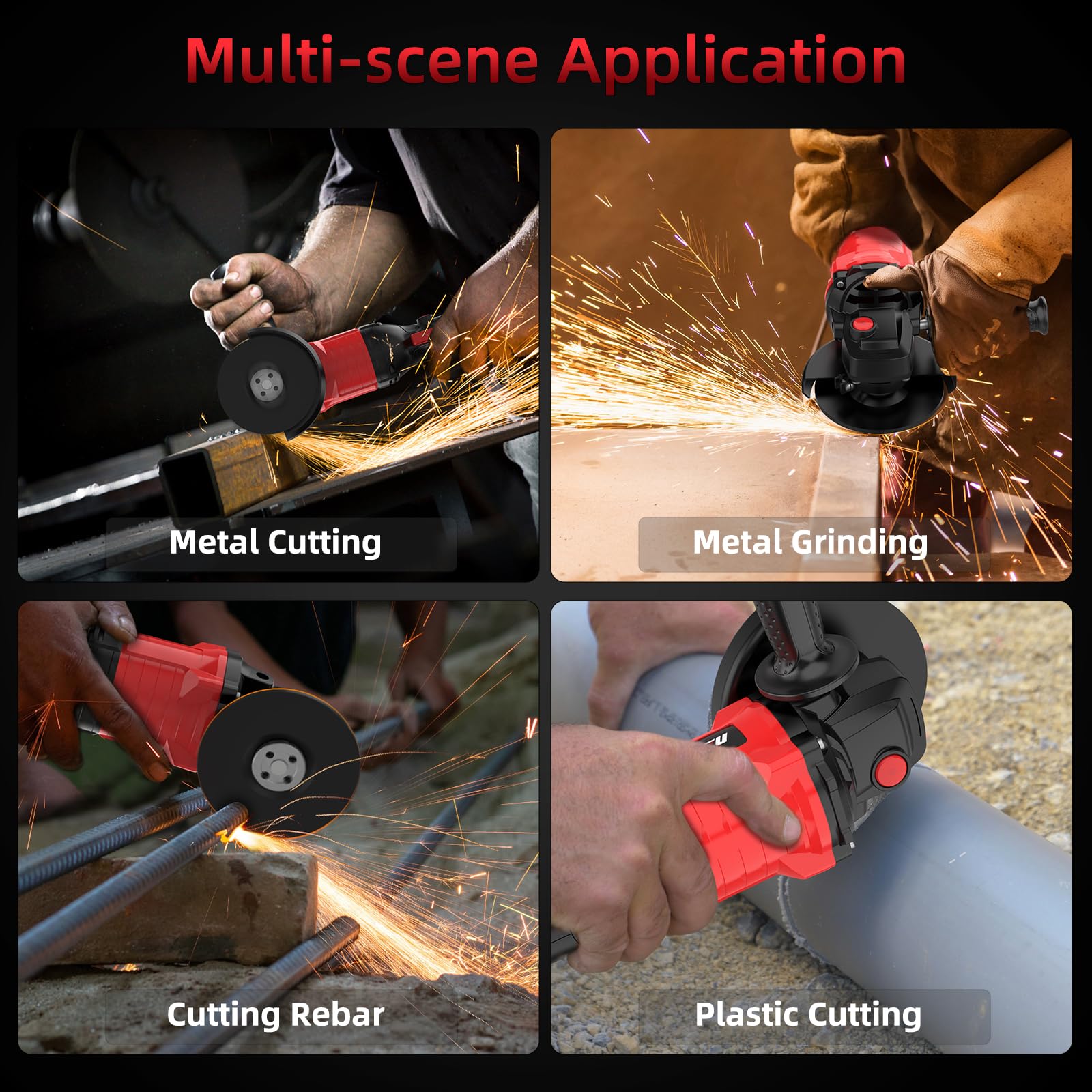 NAWIN 20V-cordless angle grinder 4-1/2'' cut off tool 2×4.0Ah Batteries & Charger,Max Brushless Motor 9000 RPM for Cutting, Grinding,Polishing(angle grinder variable speed)