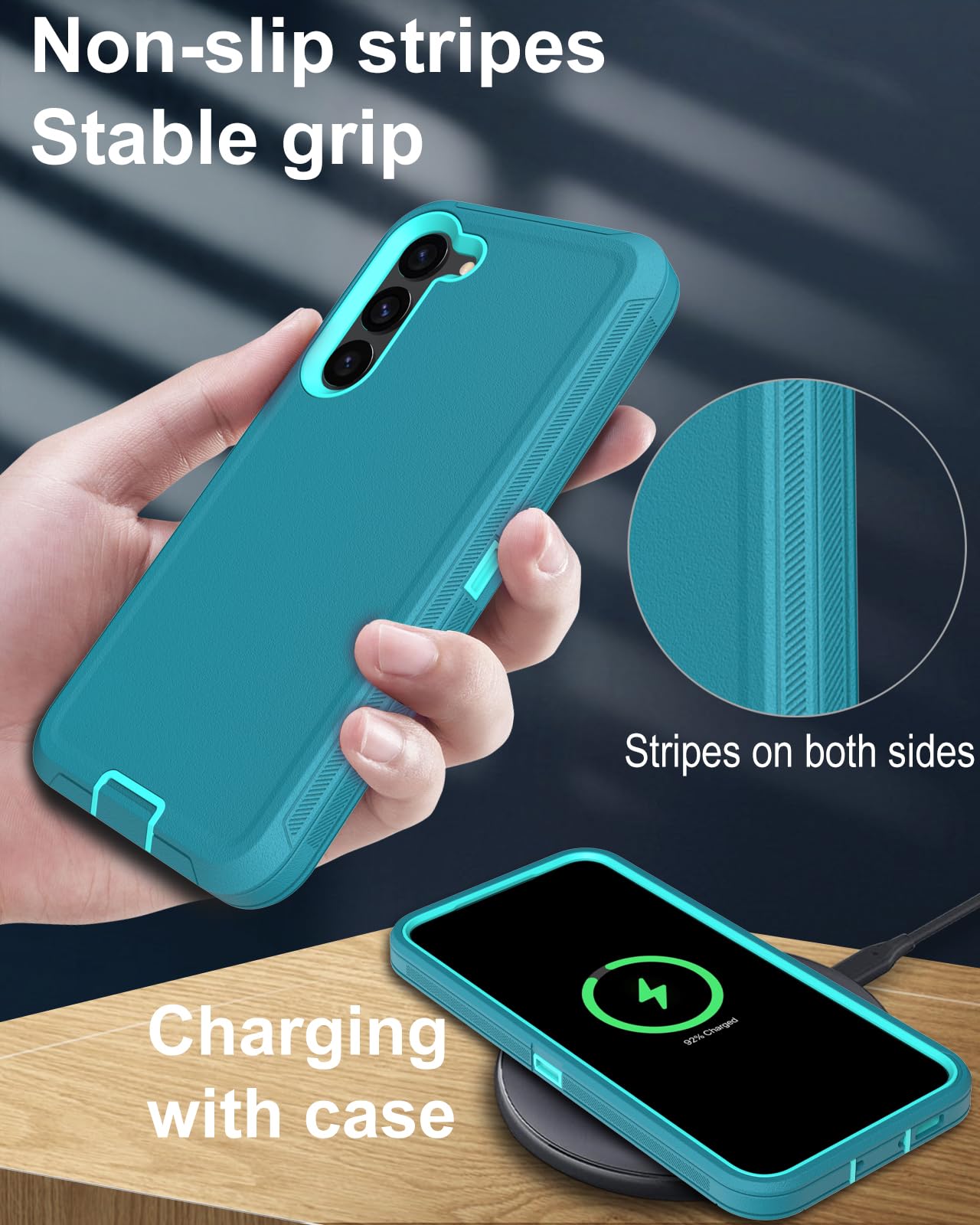Aliruke for Samsung Galaxy S23-FE Case, with Screen Protector, Dust-Proof Port Cover, Full-Body Silicone Rubber Covered, Military Grade Drop-Proof Shockproof Phone Case for S23 FE 5G, Mint/Teal
