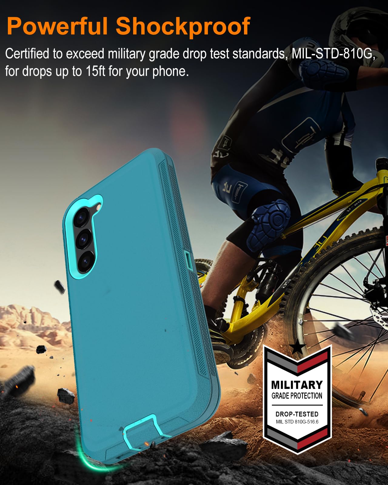 Aliruke for Samsung Galaxy S23-FE Case, with Screen Protector, Dust-Proof Port Cover, Full-Body Silicone Rubber Covered, Military Grade Drop-Proof Shockproof Phone Case for S23 FE 5G, Mint/Teal