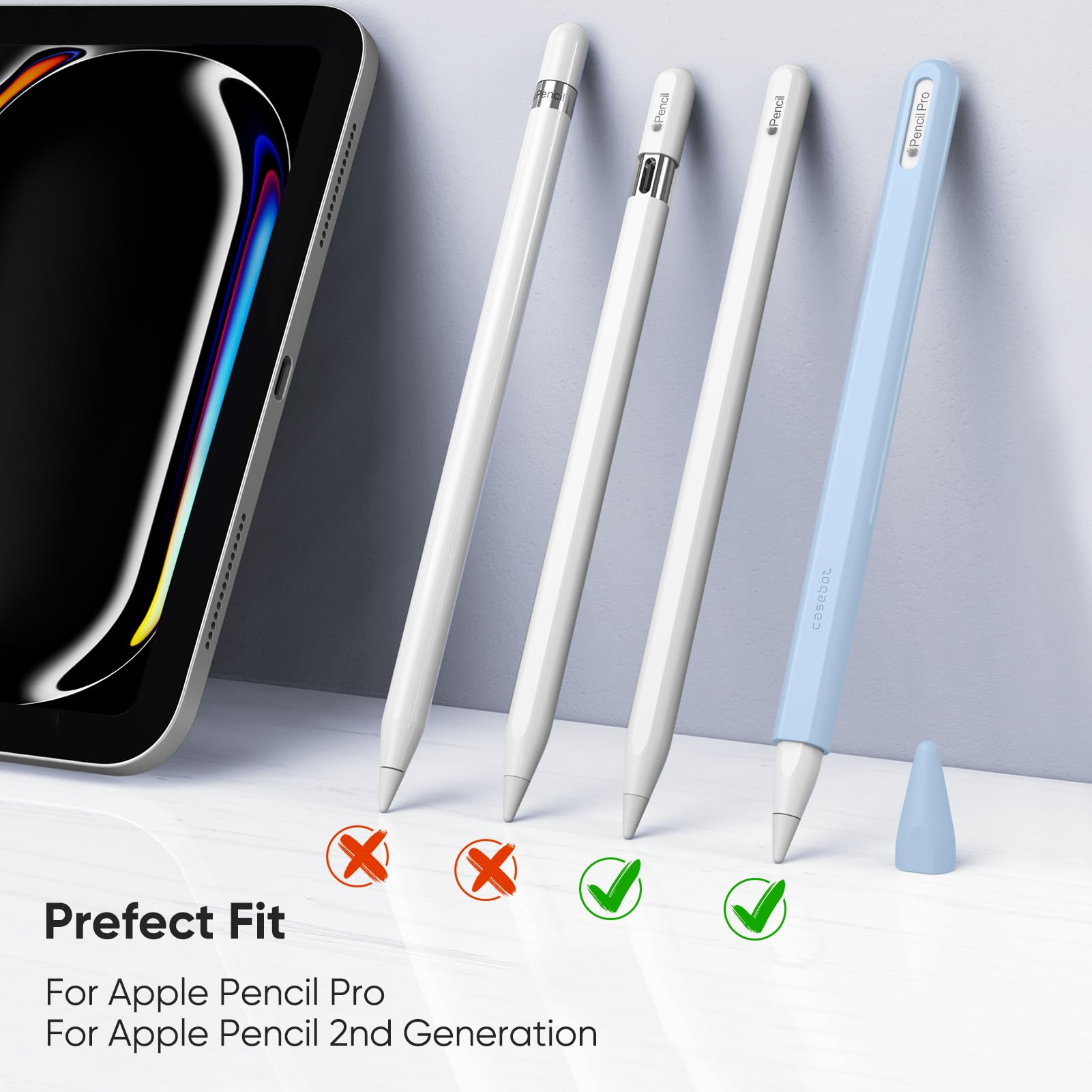 Fintie Silicone Sleeve for Apple Pencil Pro & Apple Pencil 2nd Generation, Light Pen Skin Case Cover Soft Protective Grip Holder with 2 Nib Covers Accessories, Sky Blue