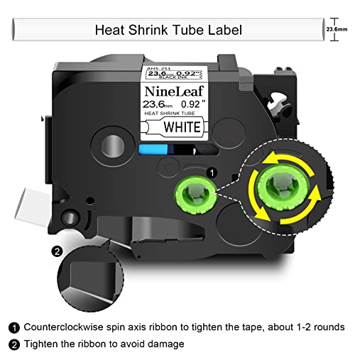 NineLeaf 10 Pack Compatible for Brother P-Touch HSe-251 HSe251 HS-251 HS251 AHS-251 White 23.6mm 1 inch 0.92'' Heat Shrink Tubes for PT-E800W PT-P900 PT-P900W PT-P950NW PT-D800W Label Maker Tapes