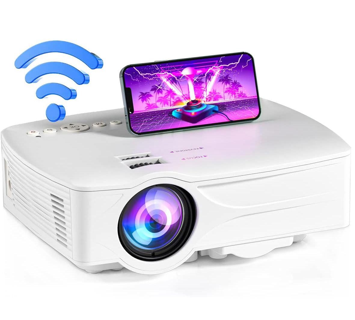 Laptop WiFi Projector Computer Portable Projector 1080P 7500L Video Movie Outdoor Home Cinema HDMI Multimedia 120" Keystone Correction Compatible with Smartphone EXCEL PPT iOS Android （White）