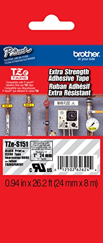 Brother 1" (24mm) Black Print on Clear Extra Strength Adhesive P-touch Tape for Brother PT-2400, PT2400 Label Maker