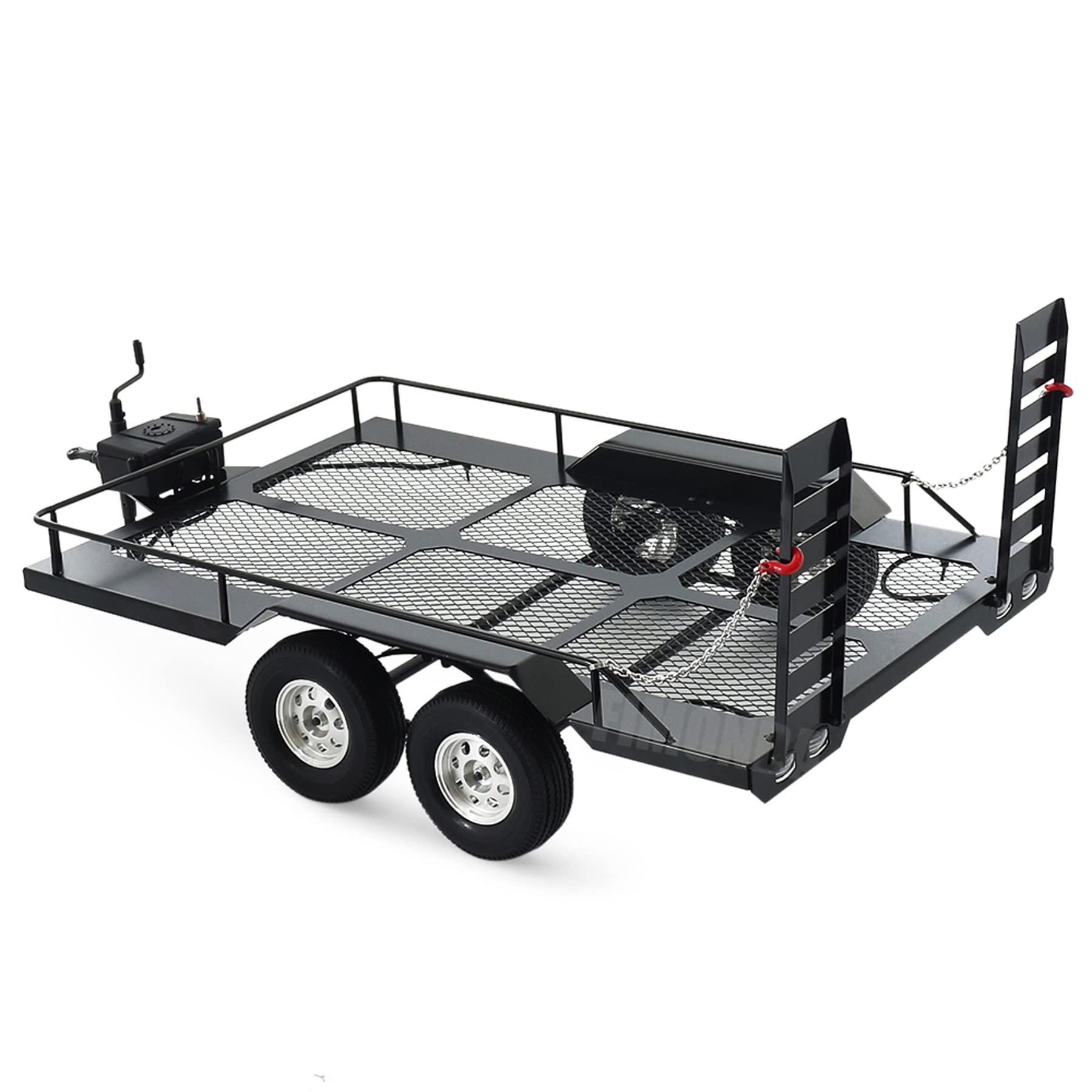 RC Trailer Metal 1/10 Scale Trailer Kit, for RC Crawler axial SCX10 D90 Wrangler TRX6 TRX4 Redcat GEN8 RGT 86100 SMT CFX CC01 CC02 LC80 trx4 Upgrades (RC Trailer Kit and Elastic Kinetic Winch Strap)