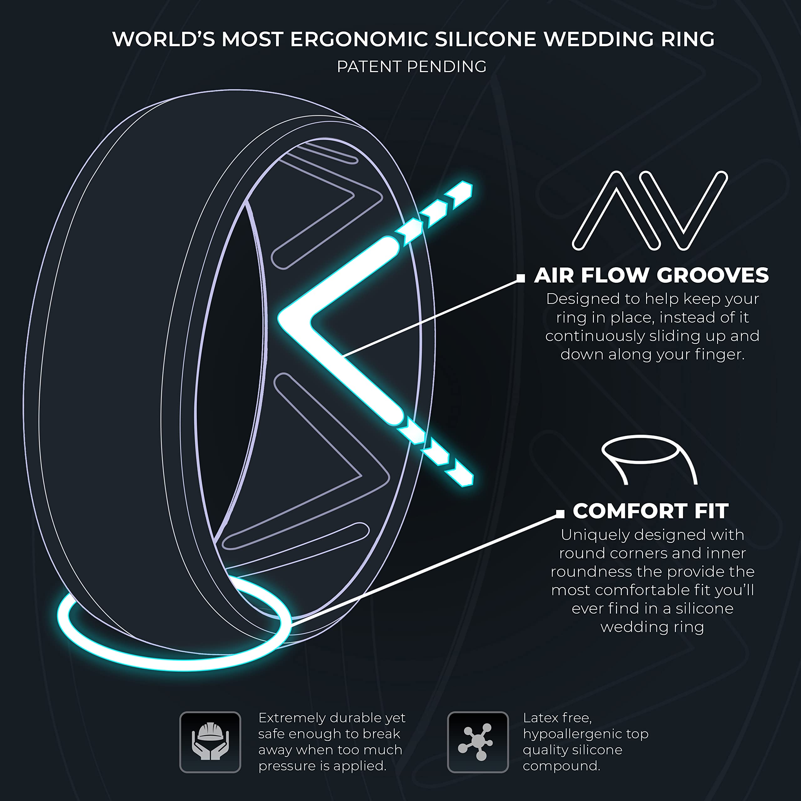 ThunderFit Men's Silicone Wedding Rings, Step Edge Breathable Rubber Engagement Bands 8.7mm Wide 2.5mm Thick - 1/4/7 Variety Multipack (Pack N - Size 14.5-15 (23.06mm))