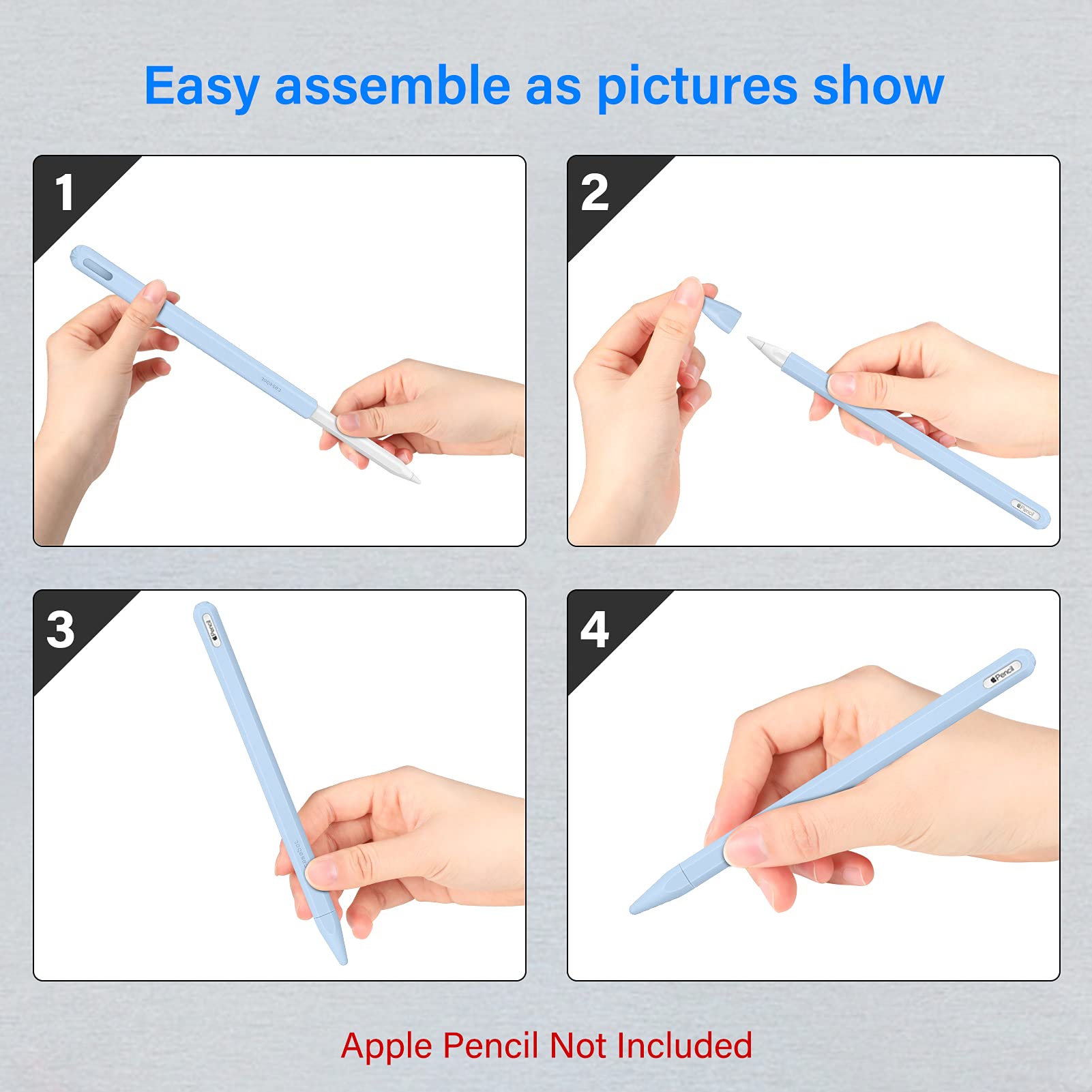 Fintie Silicone Sleeve for Apple Pencil Pro & Apple Pencil 2nd Generation, Light Pen Skin Case Cover Soft Protective Grip Holder with 2 Nib Covers Accessories, Sky Blue