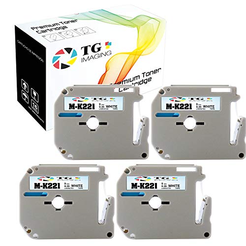 (4 Pack, 9mm Width) TG Imaging Compatible P Touch MK 221 M-K221 M Label Tape Replacement for Brother P Touch PT-100 PT-110 PT-45M PT-65 PT-70SP PT-80 PT-85 PT-90 Label Makers (Black and White)