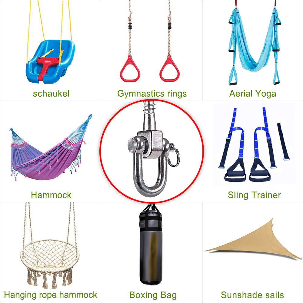 SELEWARE 2 Pack Swing Hangers Swing Set Hooks Stainless Steel Hammock Hooks for Porch Swing, Hammock Chair, Heavy Bag, Yoga Silk, Suspension Straps, Gymnastics Rings