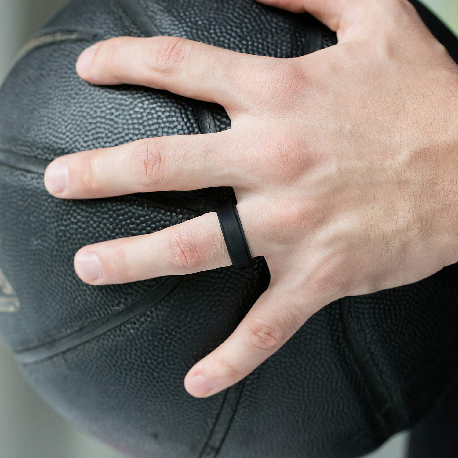 ROQ Silicone Rubber Wedding Ring for Men, Comfort Fit, Men's Wedding Band, Breathable Rubber Engagement Band, 8mm Wide 2mm Thick, Step Edge, Single, Black, Size 11