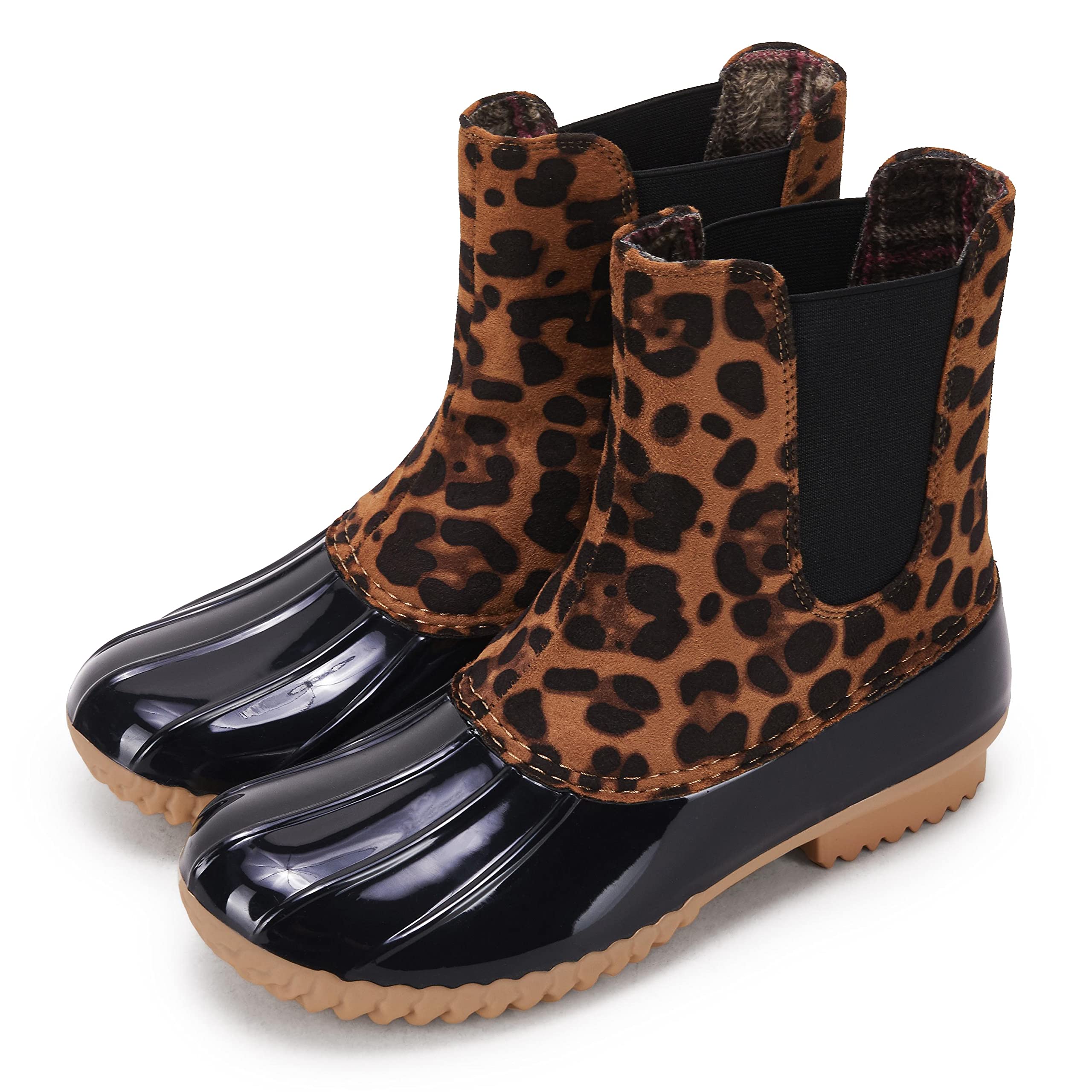 Kathemoi Womens Duck Boots Slip on Waterproof Mid Calf Two Tone Snow Rain Boots