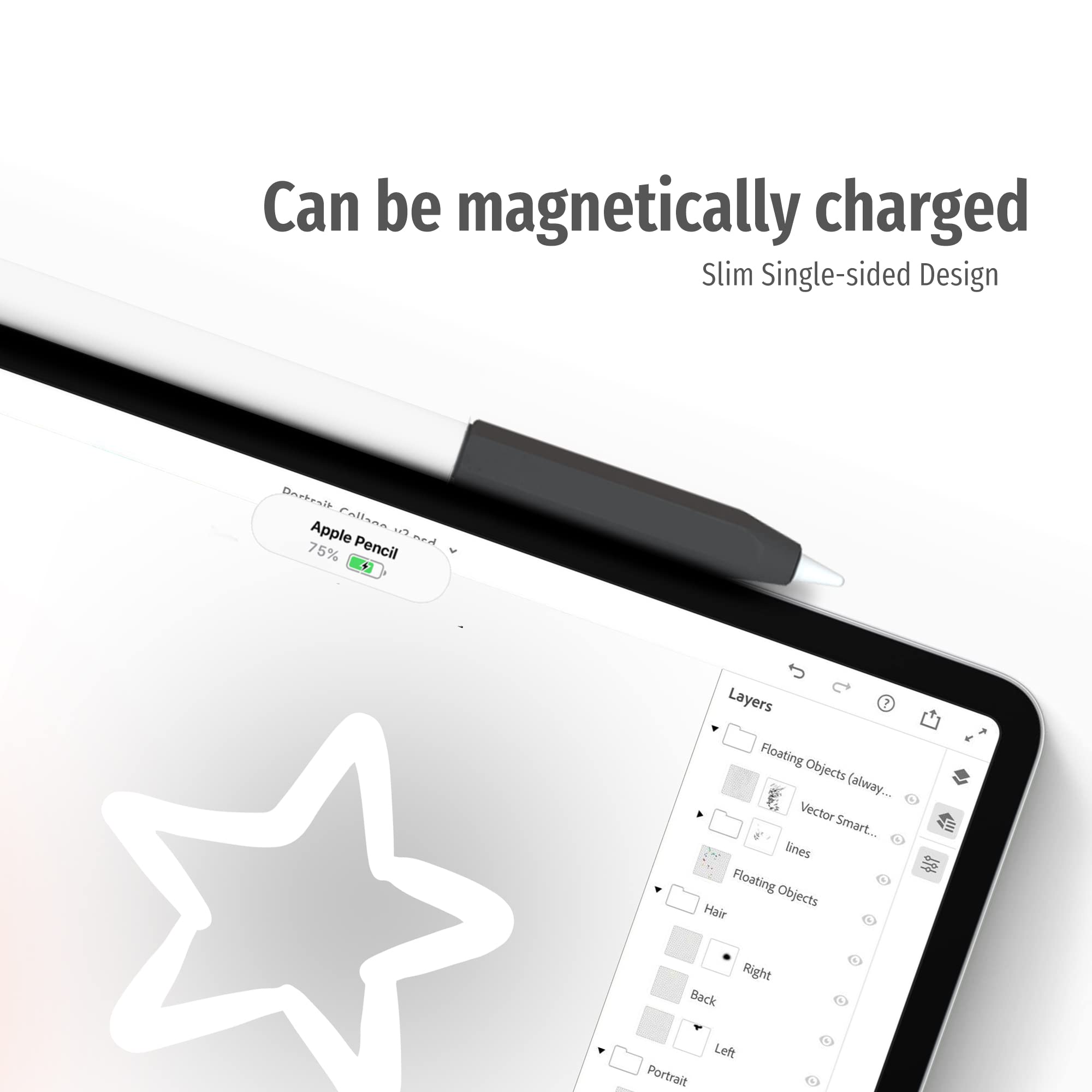 Grip Holder for Apple Pencil 2nd Generation Accessories,Protective Silicone Sleeve Cover Ergonomic Design Compatible with Magnetic Charging and Double Tap,Black