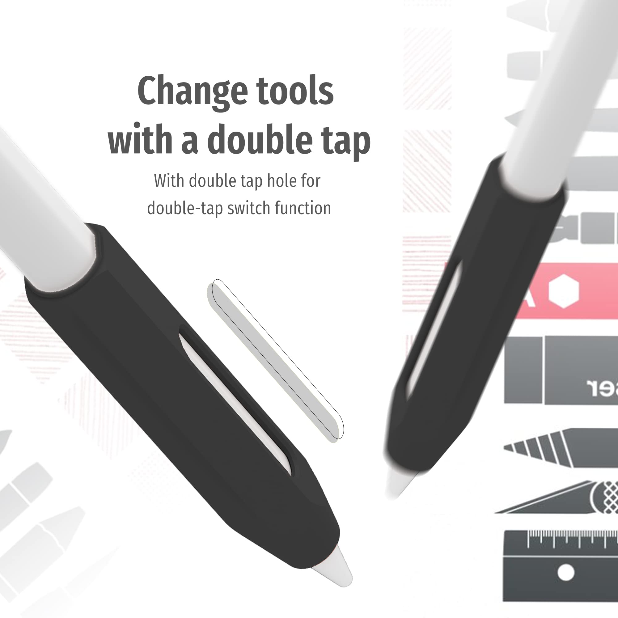 Grip Holder for Apple Pencil 2nd Generation Accessories,Protective Silicone Sleeve Cover Ergonomic Design Compatible with Magnetic Charging and Double Tap,Black