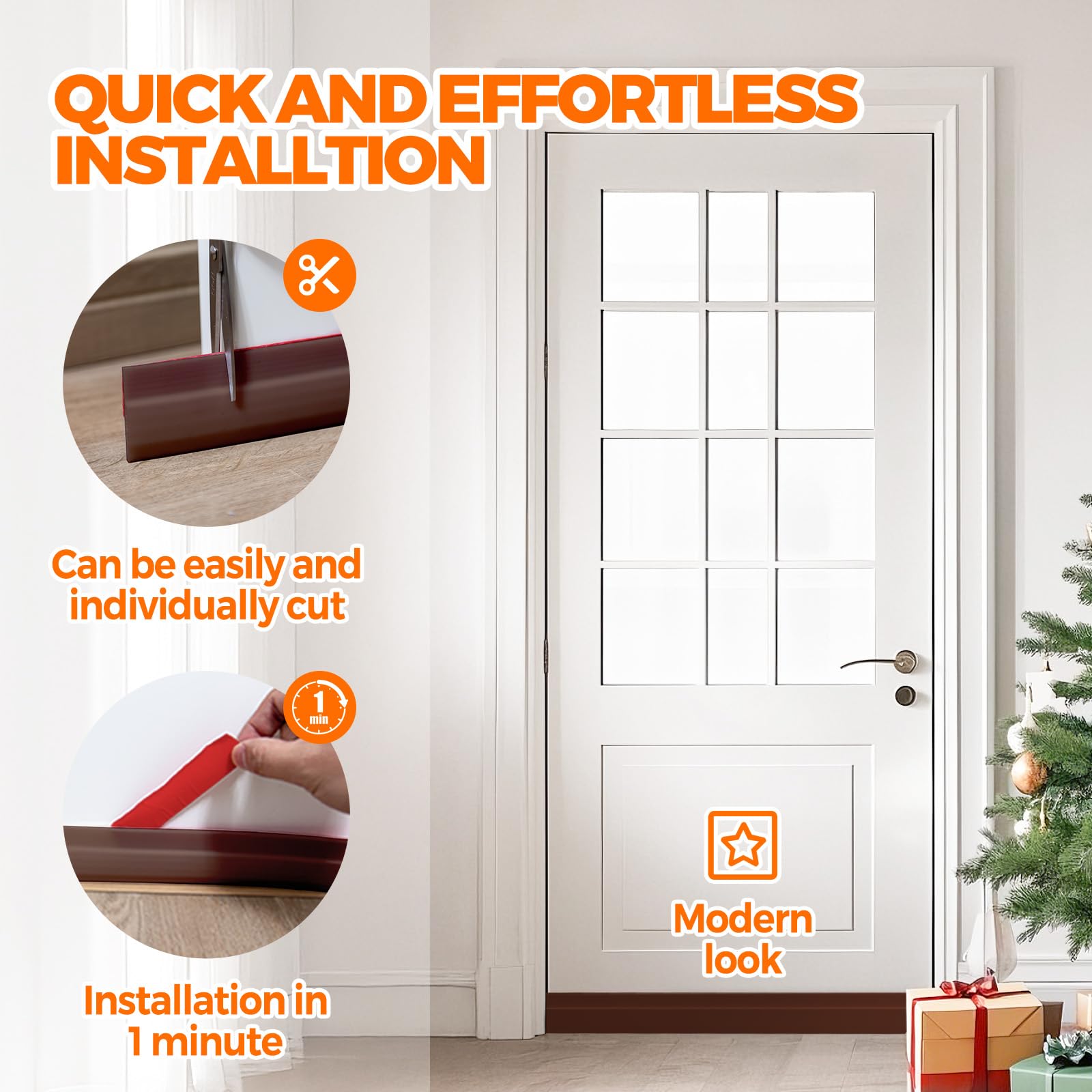 Holikme Door Draft Stopper Under Door Draft Blocker Insulator Door Sweep Weather Stripping Noise Stopper Strong Adhesive Door Stops of Rubber Brown