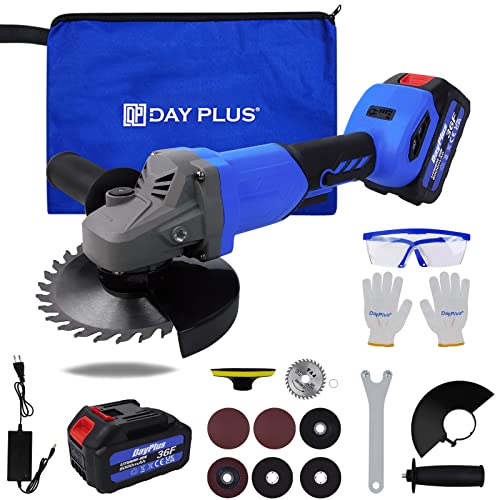 Brushless 4-1/2 Inch Angle Grinder Cordless Angle Grinder Tool with 6.0Ah Lithium-Ion Battery and Charger, 7.5-Amp 21V Electric Power Tools with Cutting Wheels, Flap Disc, for Cutting, Polishing
