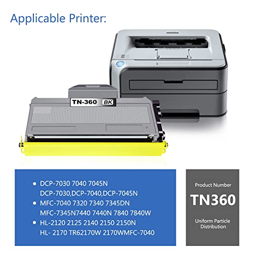 EDH Compatible TN360 TN-360 Toner Cartridge Replacement for Brother High Yield Compatible with DCP-7030 7045N 7040 MFC-7040 7320 7345DN 7440 7840W HL-2150N 2170 TR62170W 2170W Printer (1 Pack, Black)