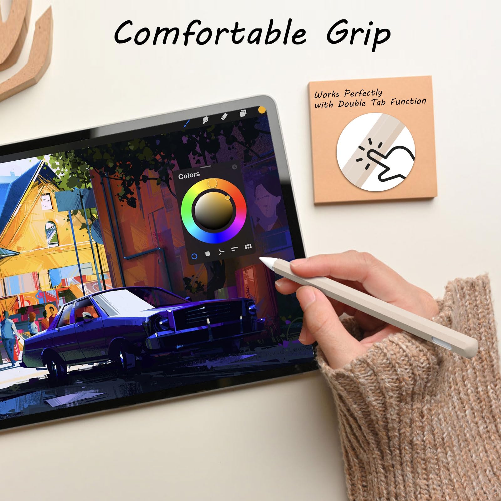 KELIFANG Silicone Case for Apple Pencil Pro 2024 & Apple Pencil 2nd Generation, Protective Skin Sleeve Cover Holder Grip and Tip Cap Accessories Compatible with iPad Pro 11 12.9 13 Inch, Starlight